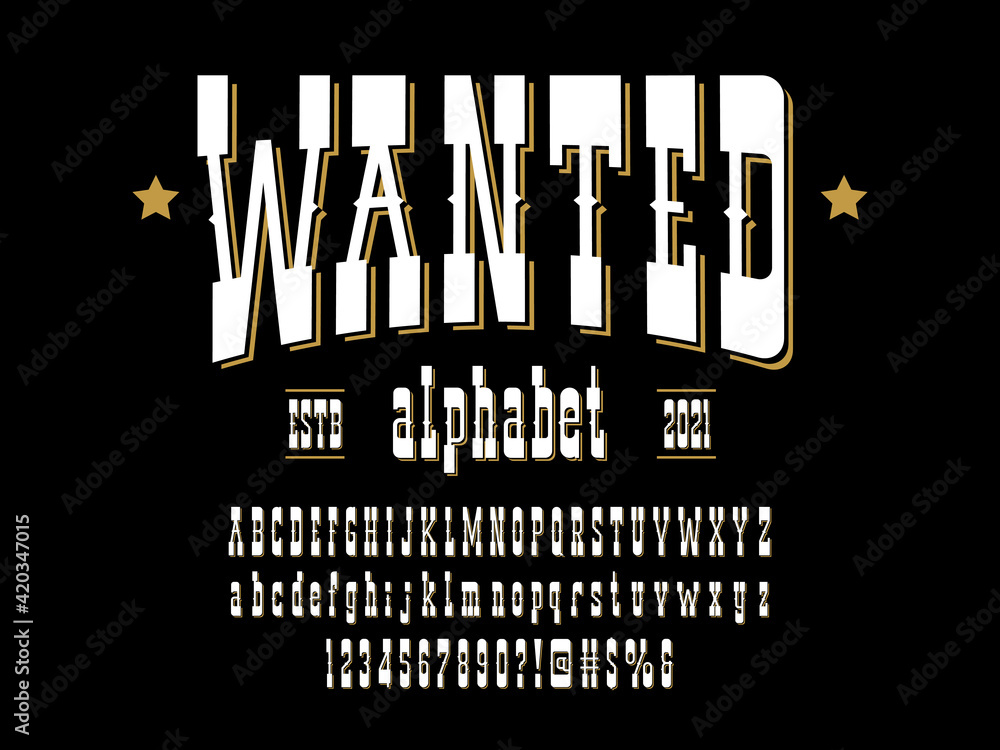 Vintage wild west western alphabet design with uppercase, lowercase ...