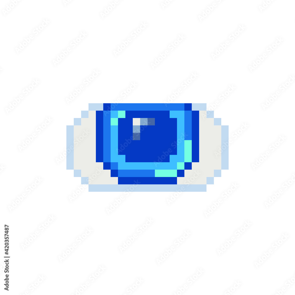 Eye icon. Blue color. Pixel art style. Design application. 8-bit. Video ...