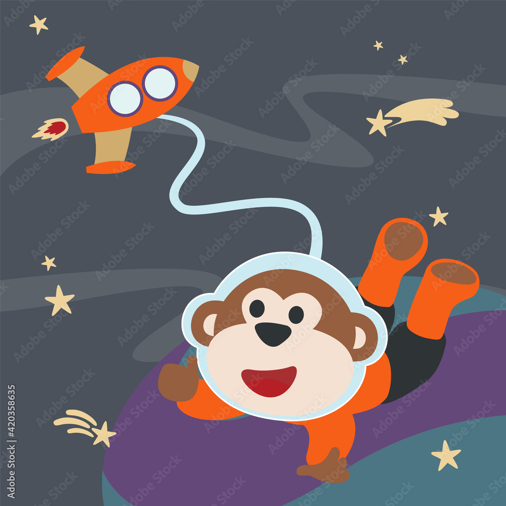 Space monkey or astronaut in a space suit with cartoon style. Can be ...