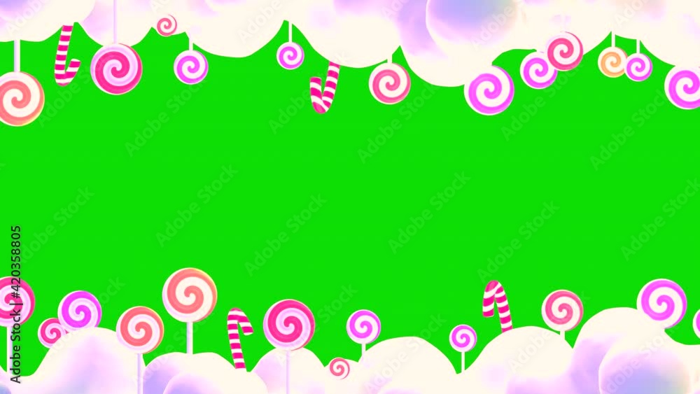 Looped cartoon sweet lollipop candy land on green screen background ...