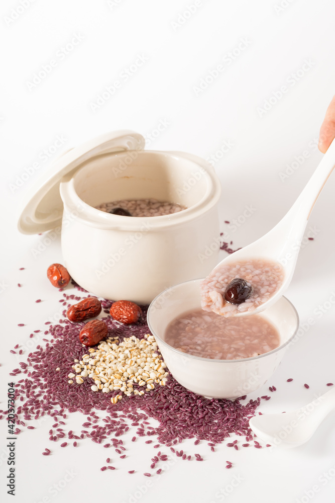 Special Chinese Food, Purple Potato, Barley, Red Date Congee Stock ...