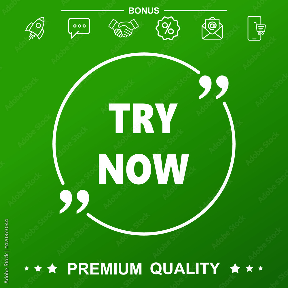 Try now icon. Text inside quote symbol Stock Vector | Adobe Stock