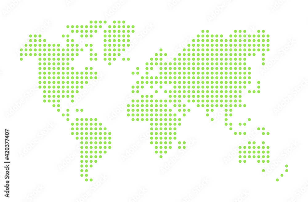 Simplified world map drawn with round dots. Vector illustration. Stock ...