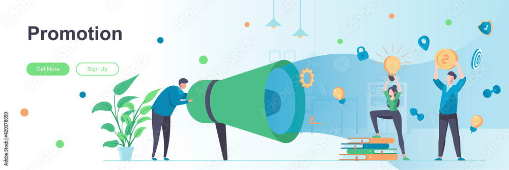 Promotion landing page with people characters. Digital marketing and ...