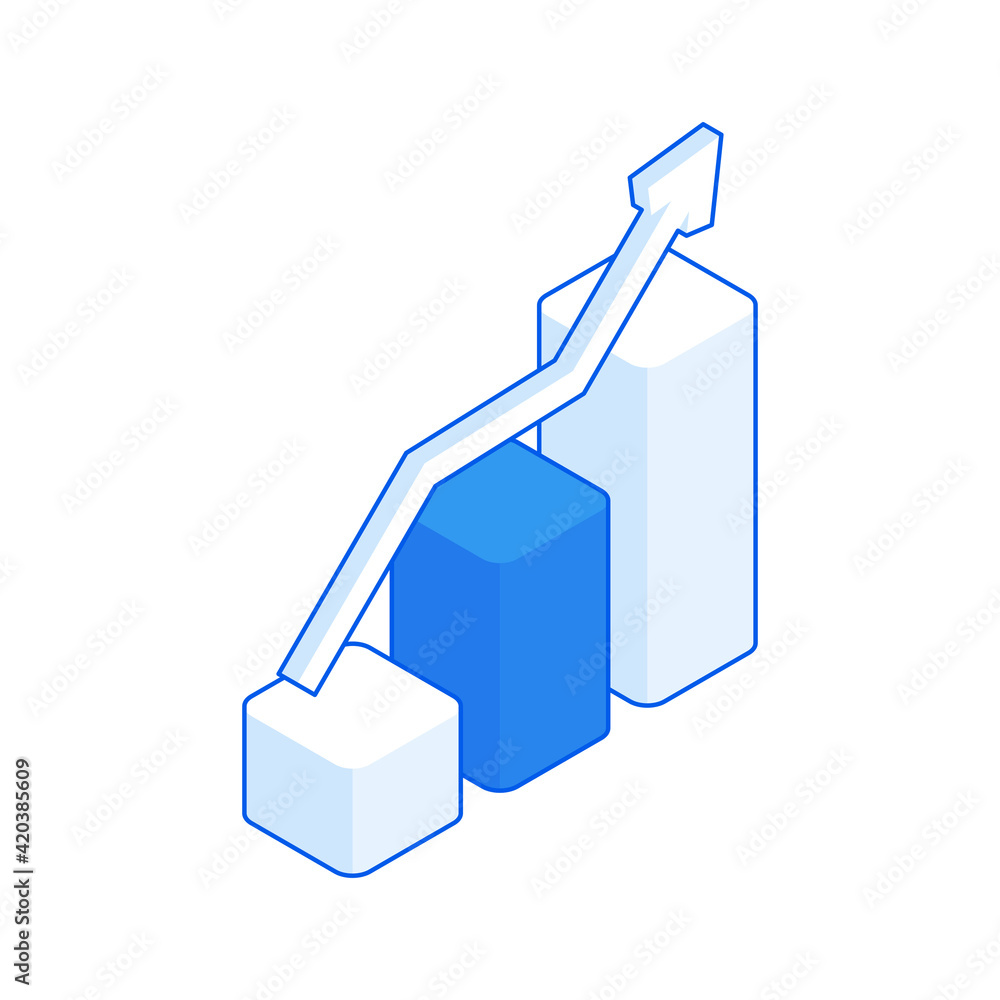 Infographic growth vector isometry. Graph arrow on statistical columns ...