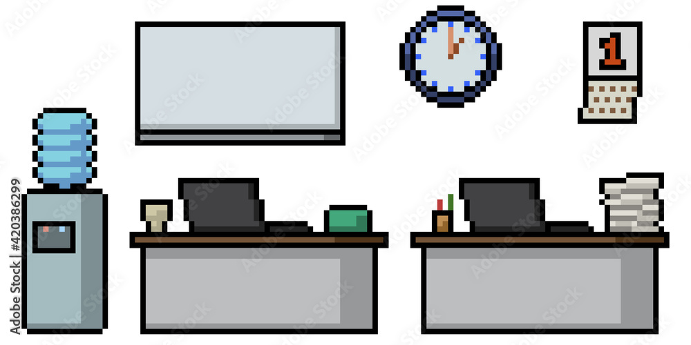 pixel art of office work room Stock Vector | Adobe Stock