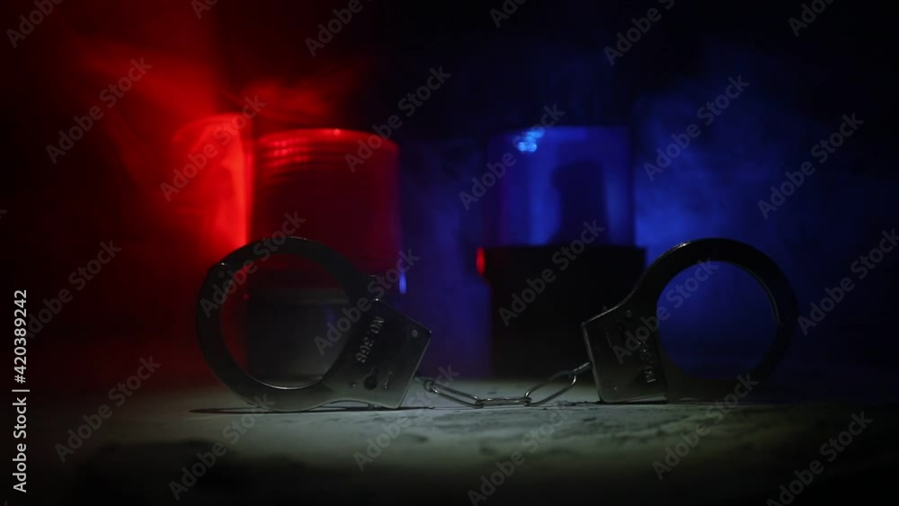 Police raid at night and you are under arrest concept. Silhouette of ...