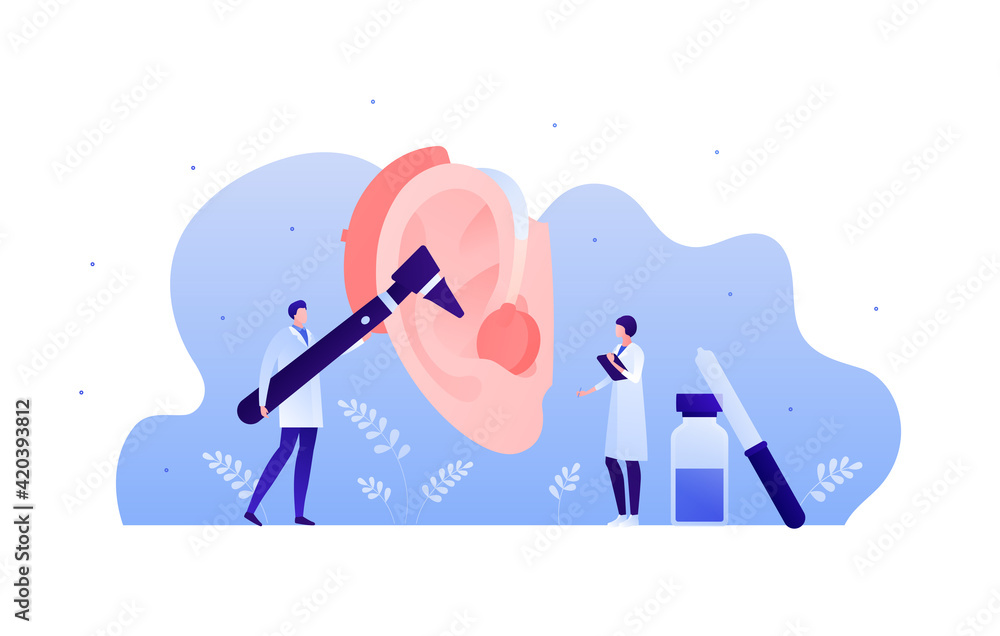 Deaf and hear aid concept. Vector flat illustration. Male and female ...