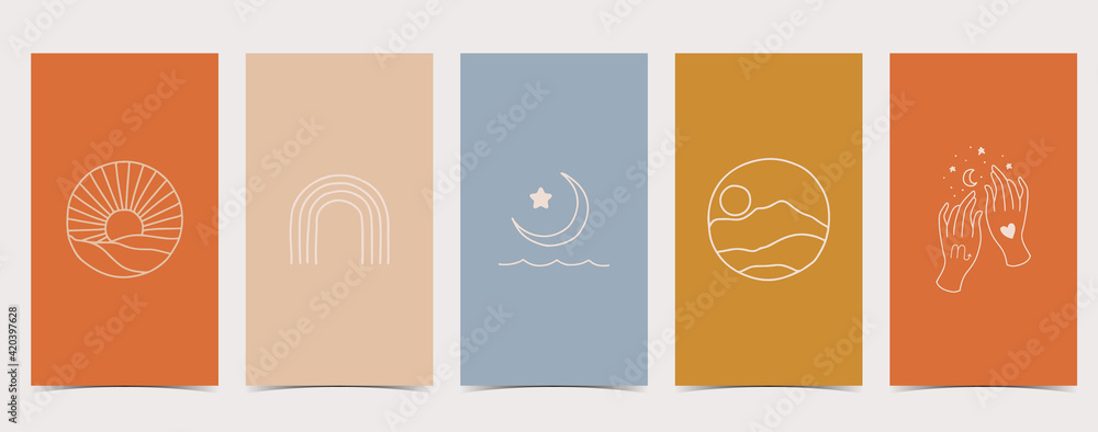 Cute background for social media.Set of instagram story with shape,sun ...