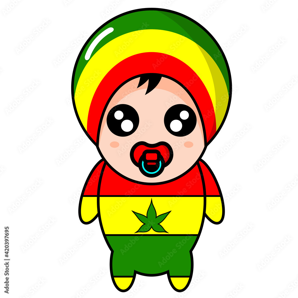 cartoon illustration of cute rasta baby mascot character with rasta hat ...