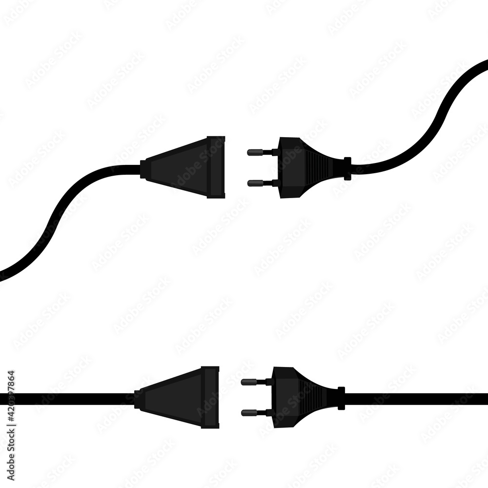 Wire plug and socket. Concept of connection, disconnection, electricity ...