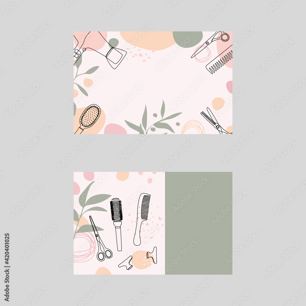 Template for a hairdressers business card. Background with hair salon ...