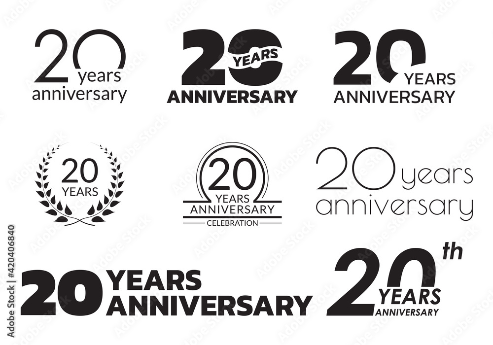20 years anniversary icon or logo set. 20th birthday celebration badge ...