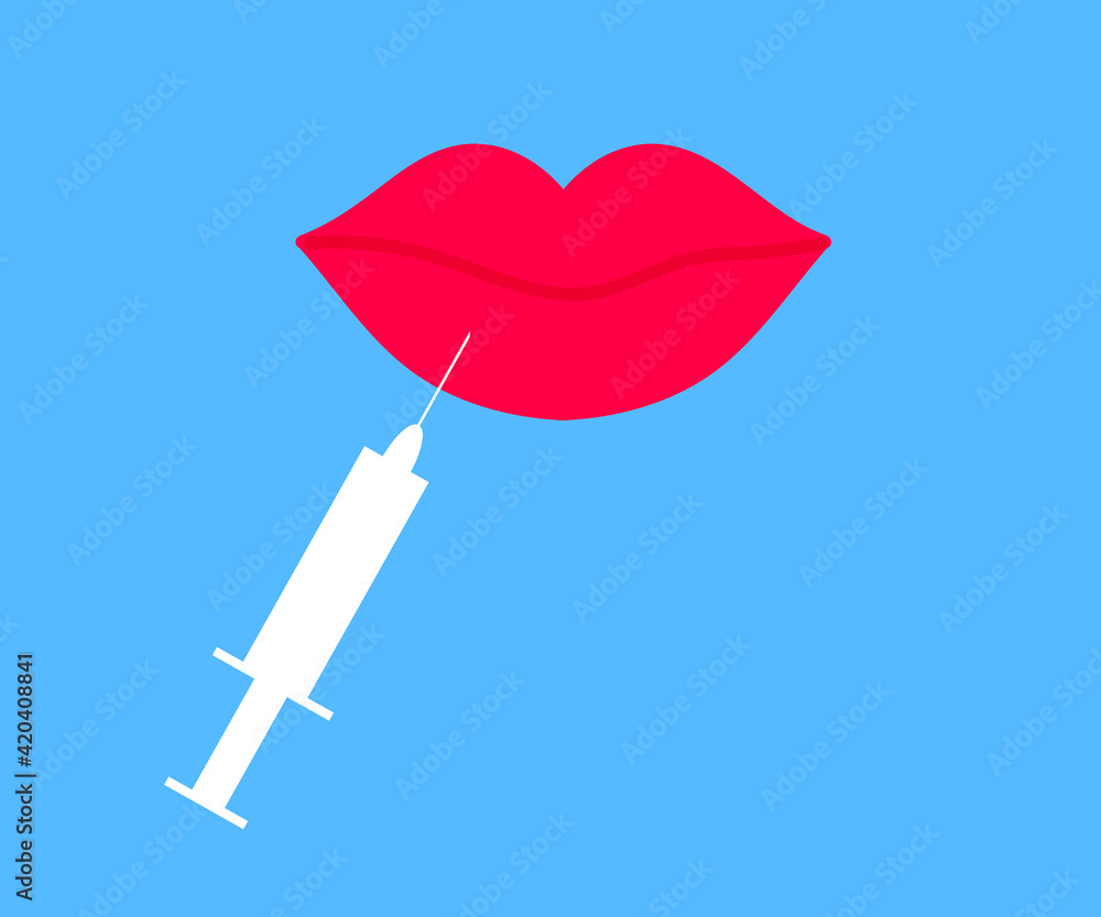 Lip augmentation with Botox. Beautiful lips and injection. Symbol ...
