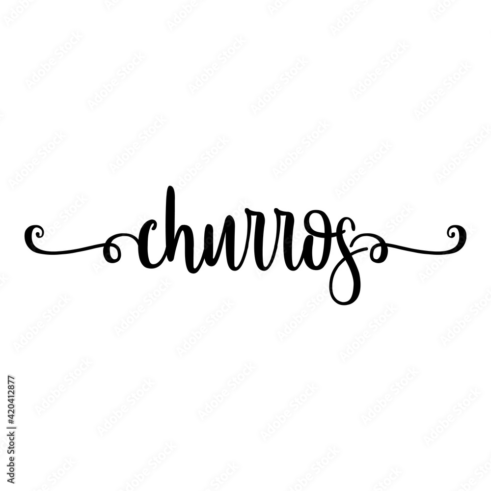Banner con texto manuscrito churros escrito a mano con florituras en ...