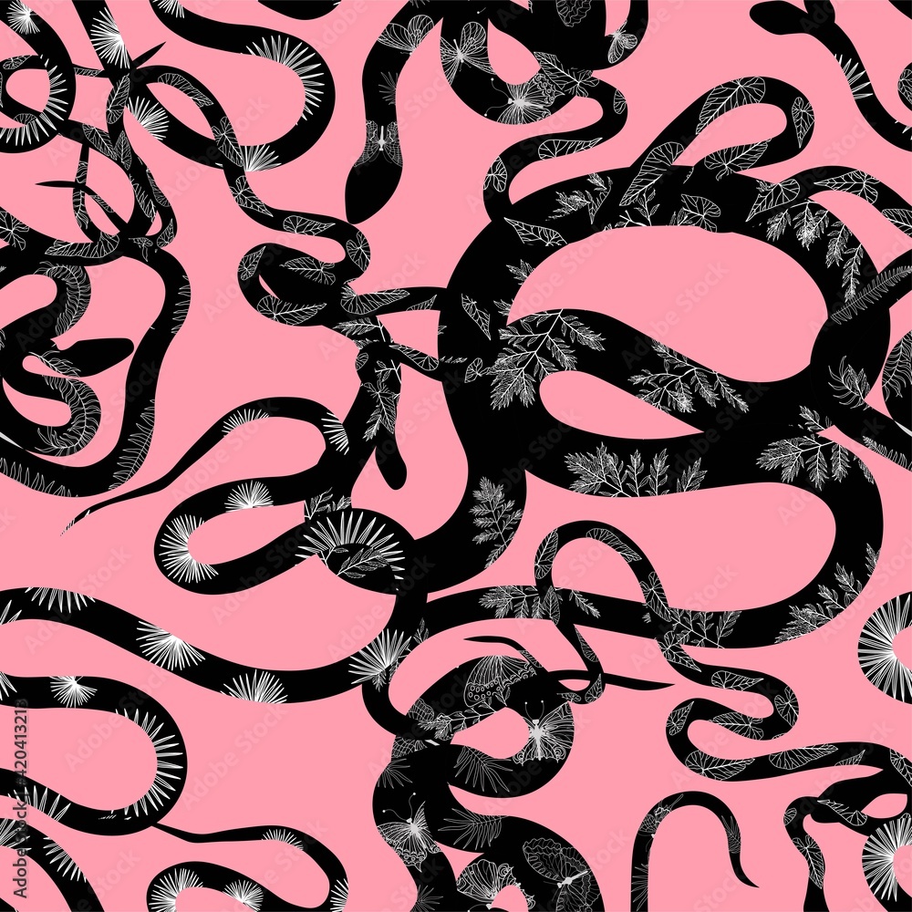 Seamless pattern with snakes. Snakes on a pink background. The textile ...