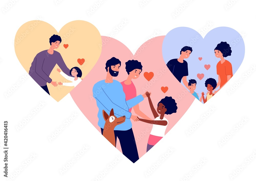 Adoption concept. Pet and child adopted, relationship adult and ...