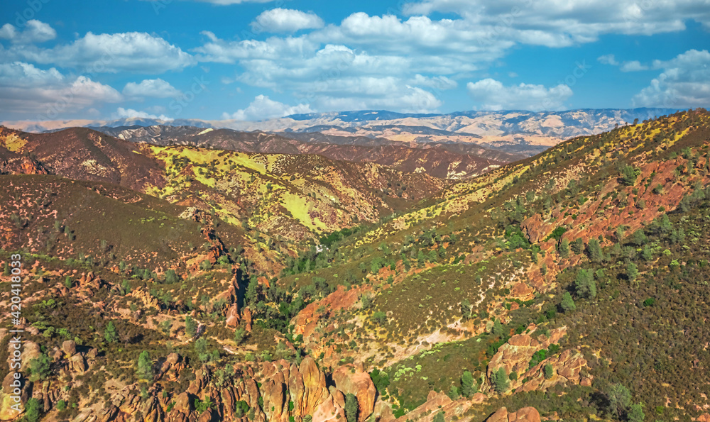 Aerial view of rock formations in Pinnacles National Park in California ...