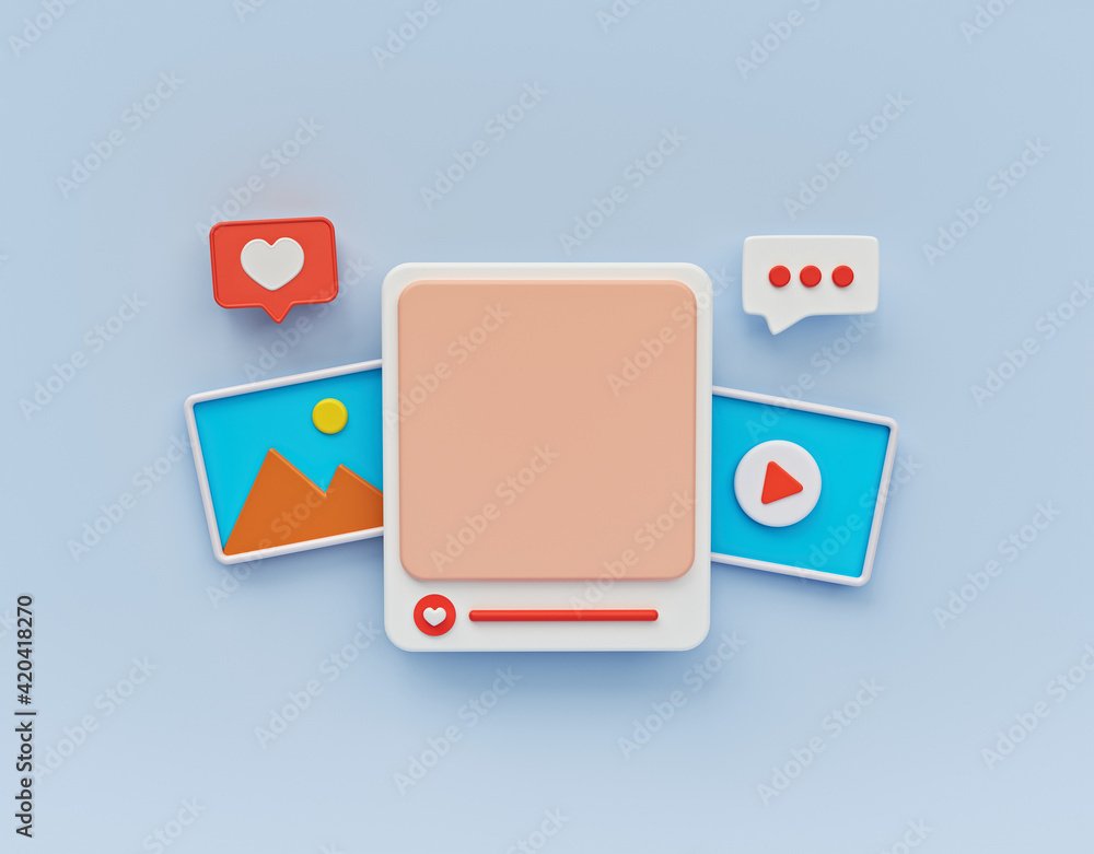 Social media post photo frame. minimal design for website. 3d rendering ...