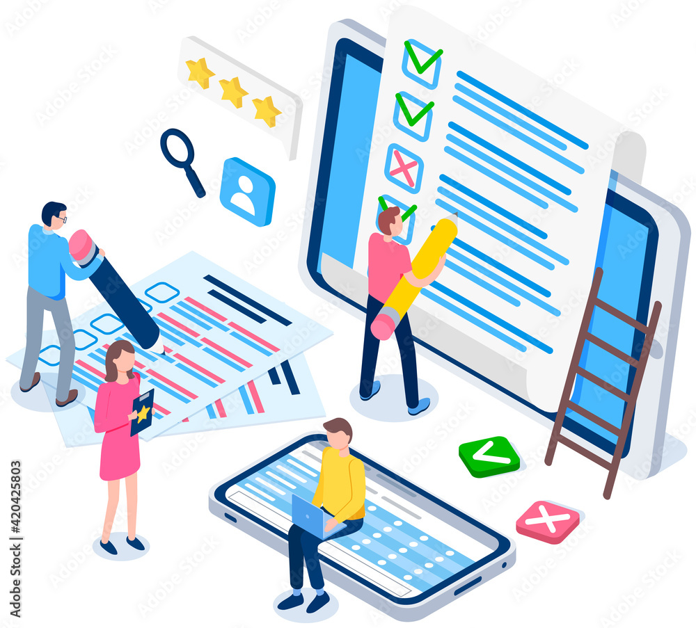 Students fill out questionnaire with pencils. People study with ...