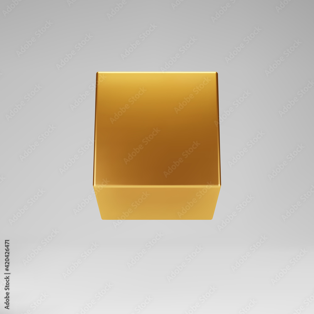3d gold metallic cube isolated on grey background. Render a rotating ...