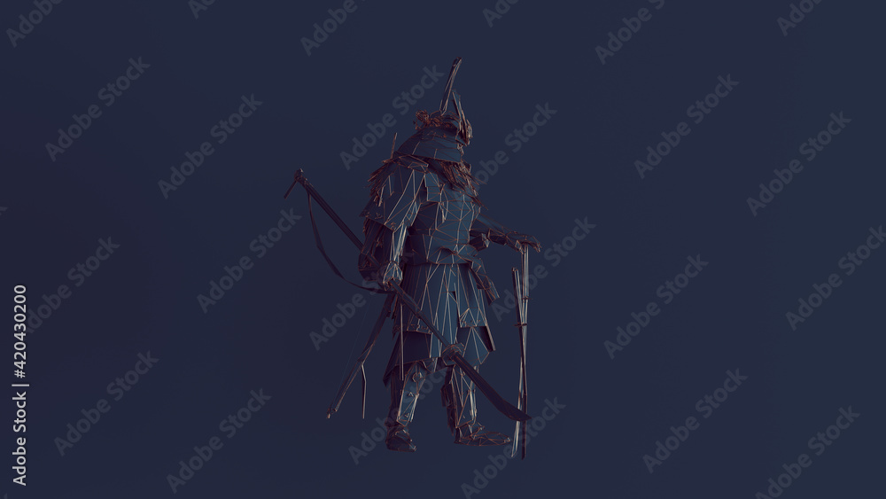 Bronze Navy Blue Samurai made out of Polygon Triangles with a Lattice ...