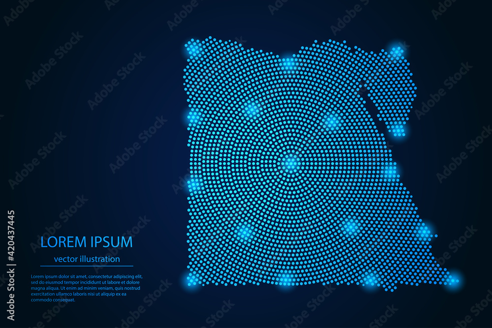 Abstract image Egypt map from point blue and glowing stars on a dark ...