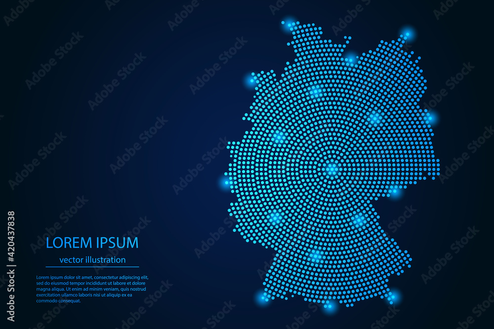 Abstract image Germany map from point blue and glowing stars on a dark ...