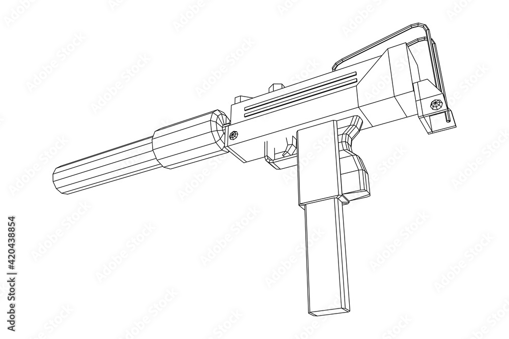 Submachine gun modern firearms pistol with silencer Stock Vector ...
