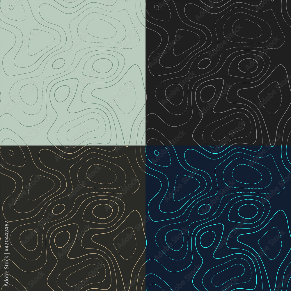 Topography patterns. Seamless elevation map tiles. Beautiful isoline ...