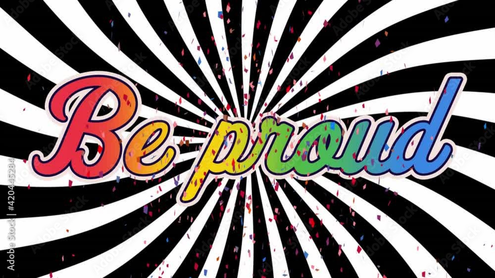 Vidéo Stock Animation of be proud text in rainbow letters with confetti ...