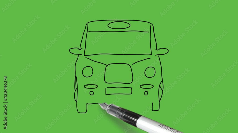 Drawing an passenger car front view with black and color combination on ...