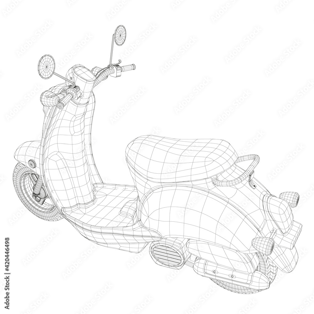 Polygonal wireframe of a motor scooter isolated on a white background ...