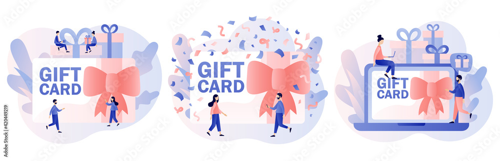 Gift card, certificate, voucher or coupon. Promotion strategy concept ...