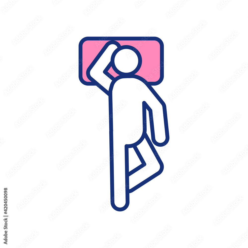 Starfish sleep position RGB color icon. Practicing sleep on back with ...