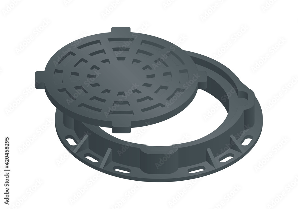 Vector illustration open sewer hatch isolated on white background ...