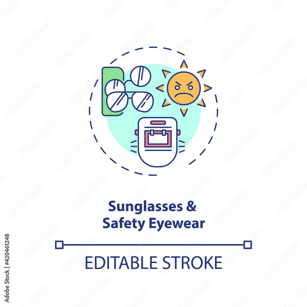 Sunglasses and safety eyewear concept icon. Eye health tips. Protection ...