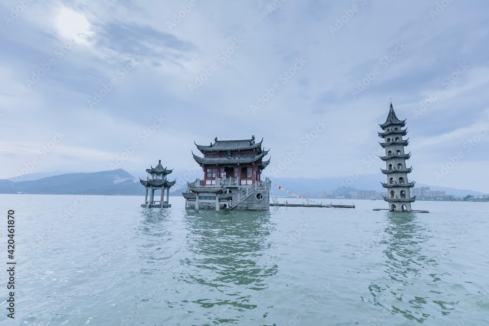 The landscape of ancient Chinese architecture archways, pavilions ...