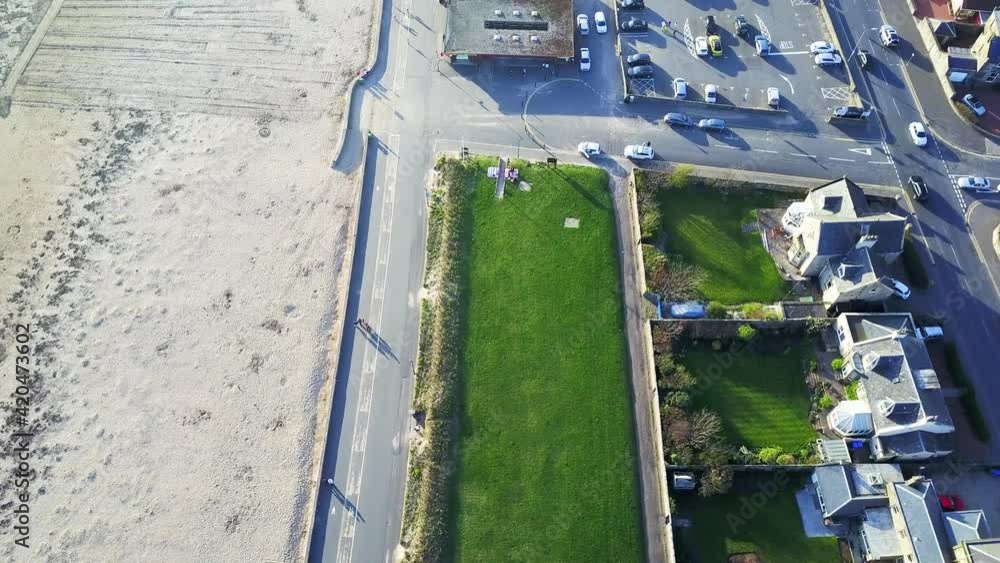 Aerial Pan Up Of Beach Front And Town Centre, Troon Beach And Troon ...