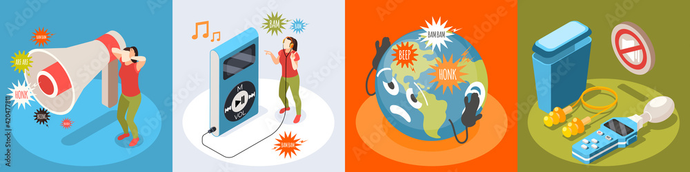 Noise pollution isometric set Stock Vector | Adobe Stock