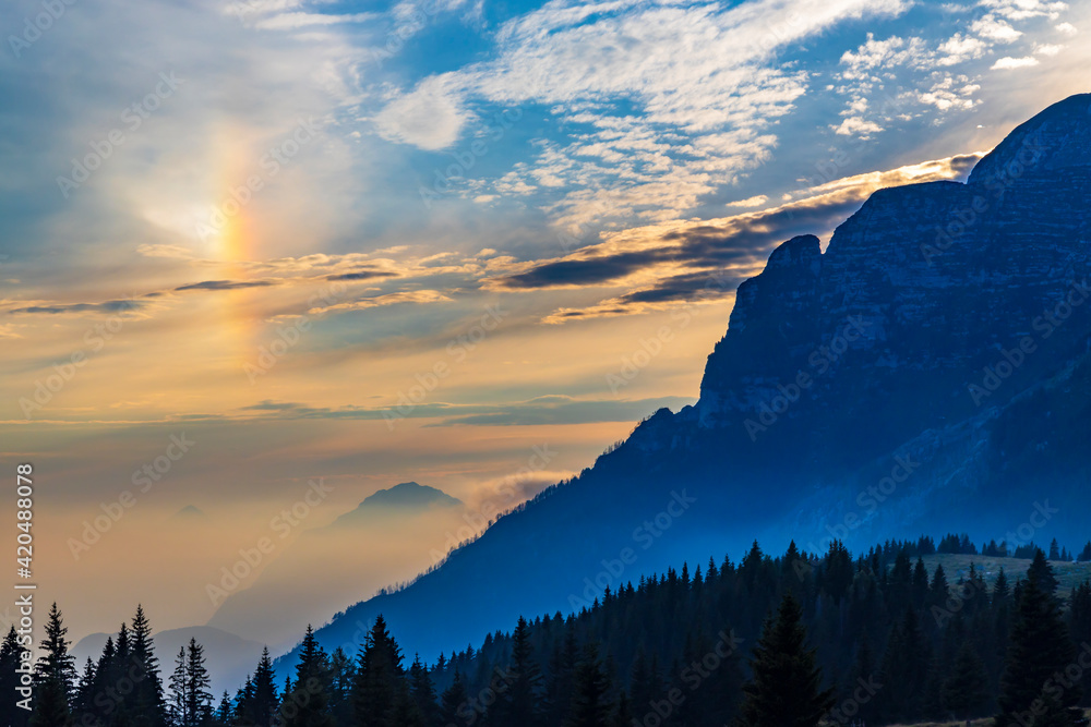 Plakát Dolomites on Italian and Slovenian border around mountain Monte ...