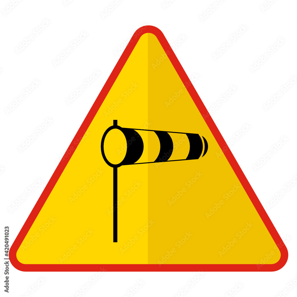 Wind Direction Concept, Windsock Vector Icon Design, Yellow triangle ...