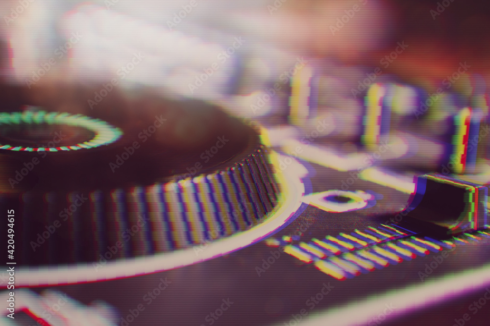 Dj midi controller with turntables and sound mixer panel.Professional ...