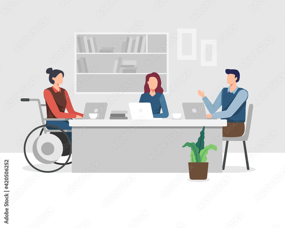 Disabled people in office. Young women with disabilities work in an ...