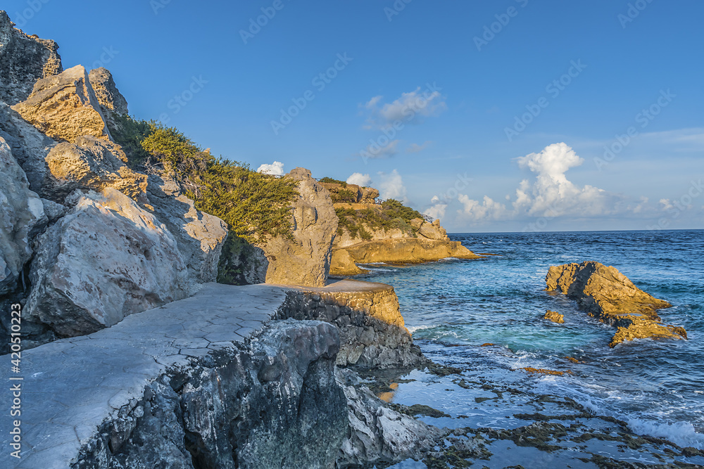 The beautiful nature of the island Isla Mujeres at sunset. Isla Mujeres ...
