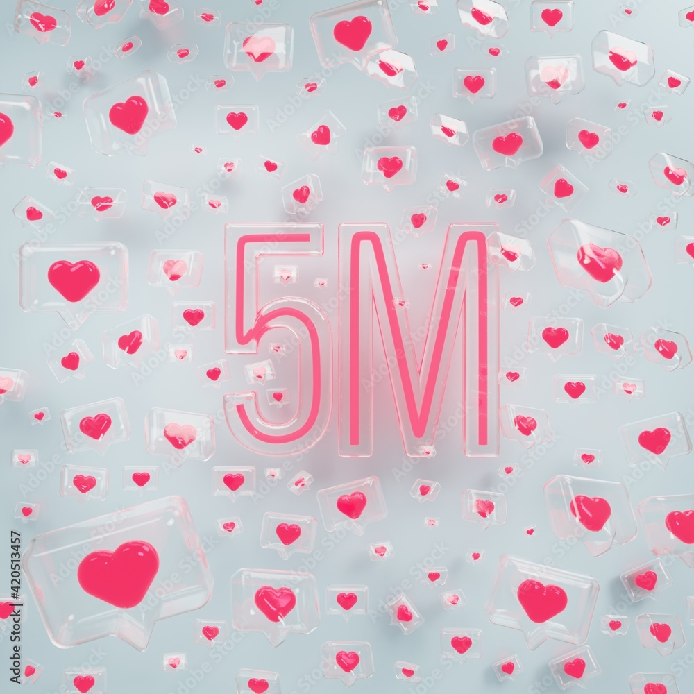 5M Follower Milestone 5M Social media notification icon with heart icon ...