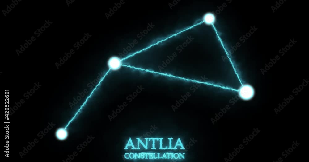 Antlia constellation. Light rays, laser light shining blue color. Stars ...