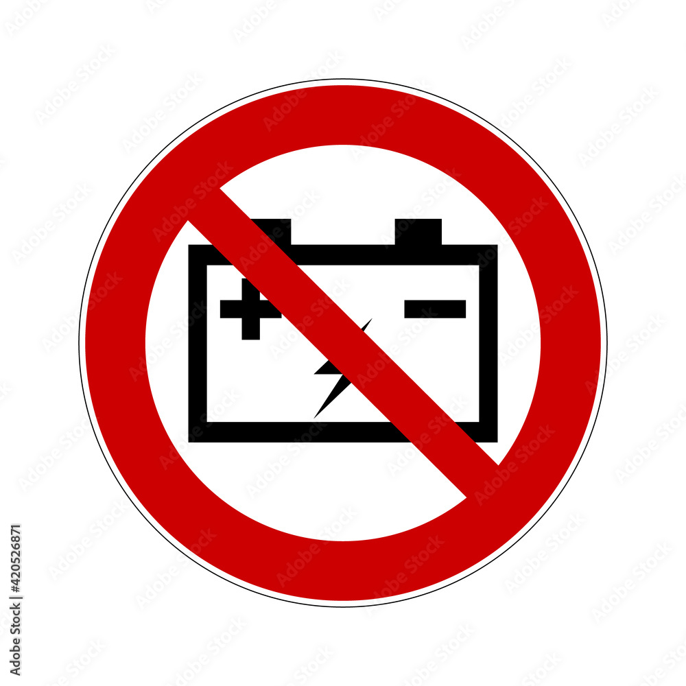 No car battery sign. Vector illustration of red crossed out circular ...
