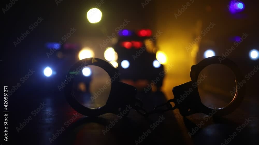 Police raid at night and you are under arrest concept. Silhouette of ...