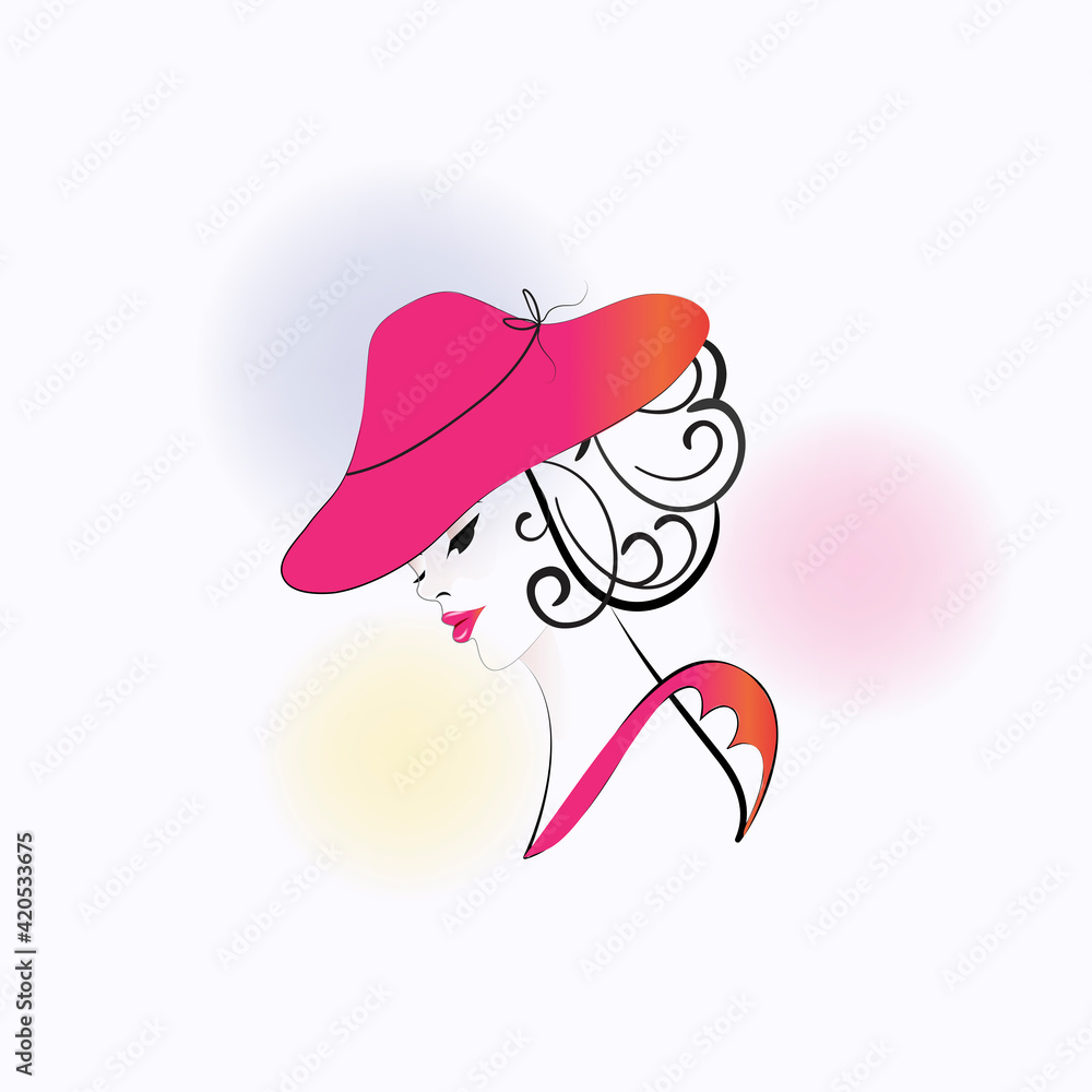 Beautiful pretty woman in red hat logo vector image graphic ...